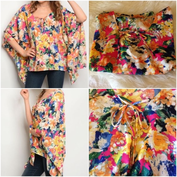 Tops | Hot Pink Orange Floral Top | Poshmark